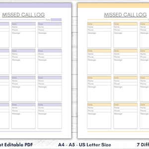 Printable Missed Call Log Template, A4 A5 US Letter (PDF) - Etsy