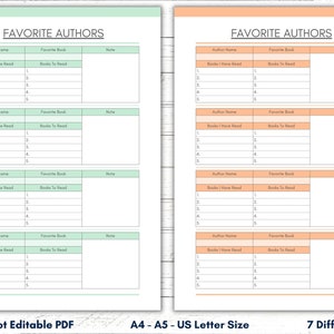 Favorite Authors List Template Printable, Favorite Book Authors Planner ...