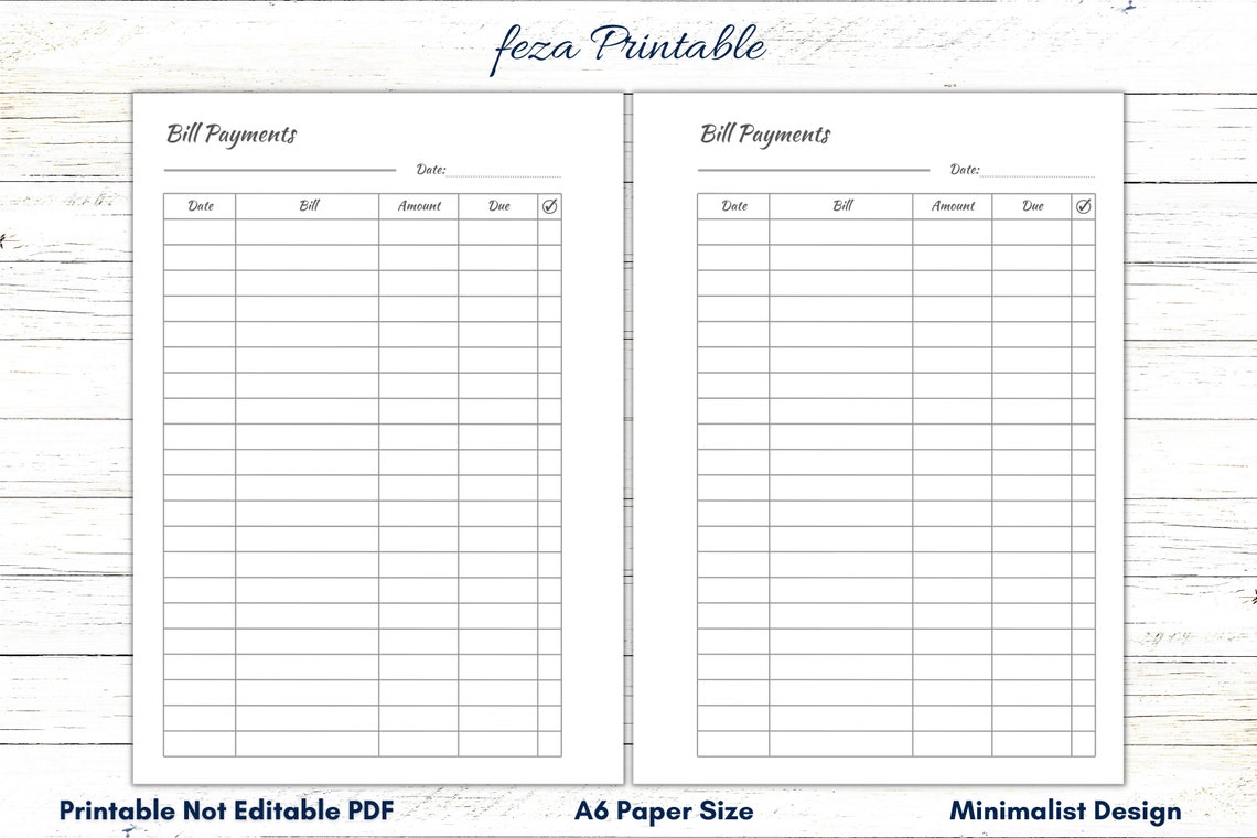 A6 Bills Tracker Printable, Bills Organizer, Bills Planner, Bills ...