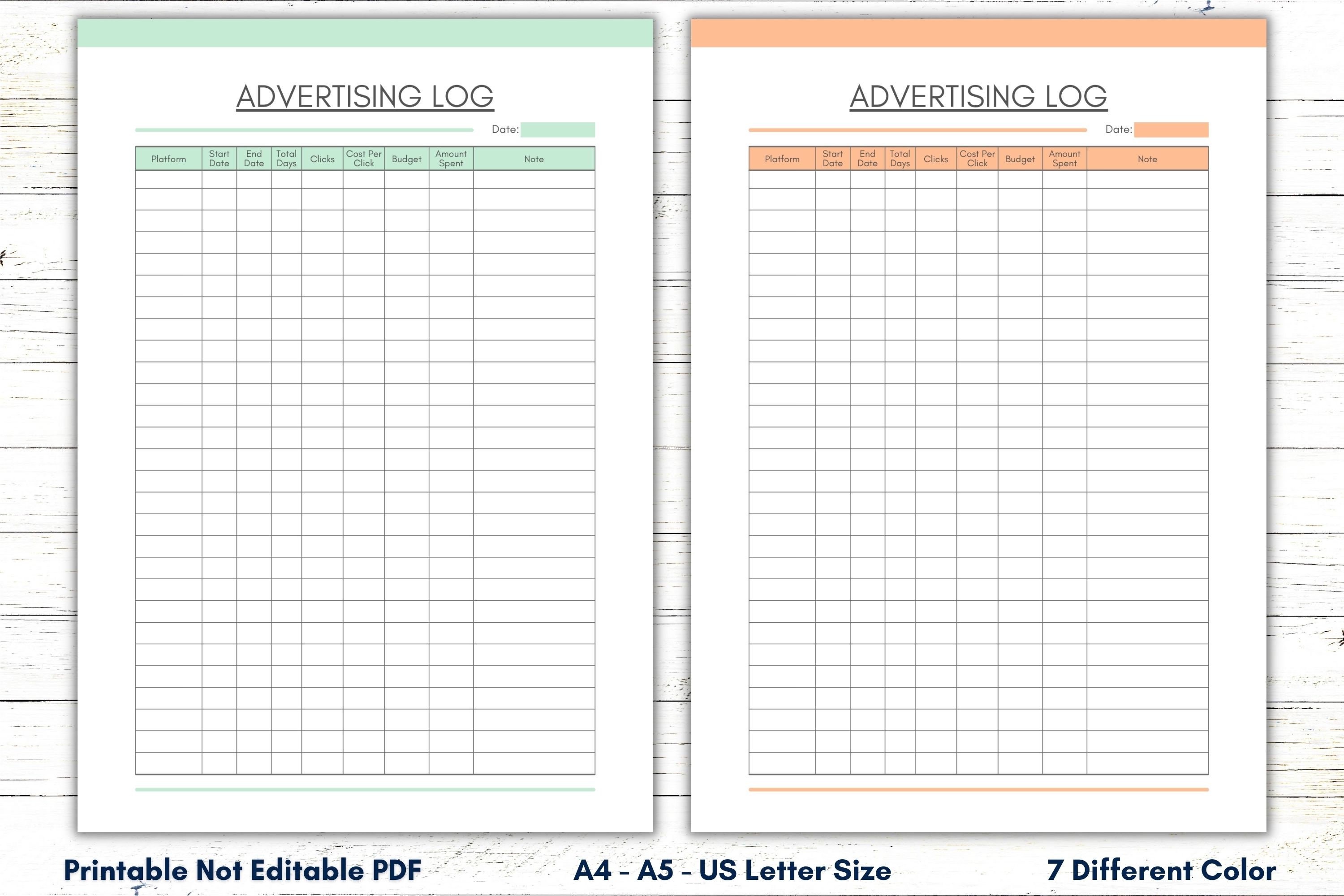 Advertising Tracker Template Printable, Ad Tracking, Social Media ...