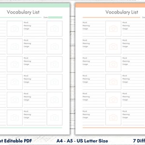 Printable Vocabulary List, Vocabulary Log, Vocabulary Journal ...