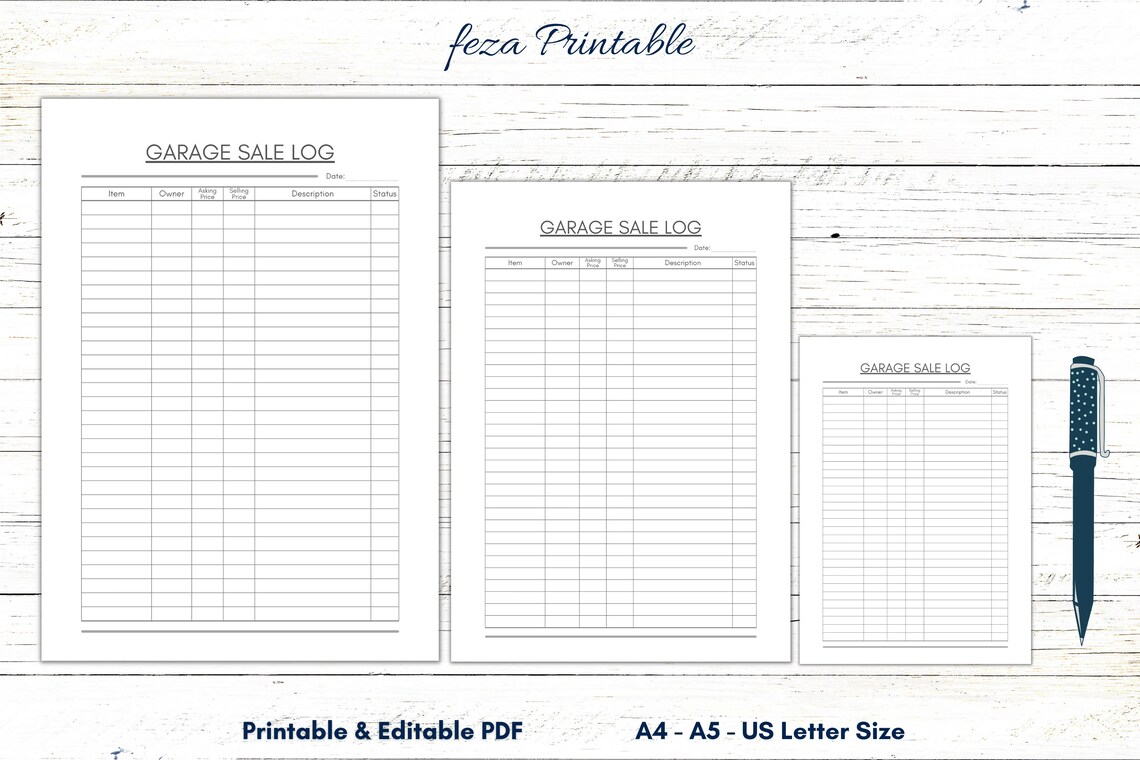 Printable Garage Sale Log, Editable Yard Sale Log, Sale Money Tracker ...