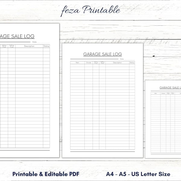 Printable Garage Sale Log - Etsy