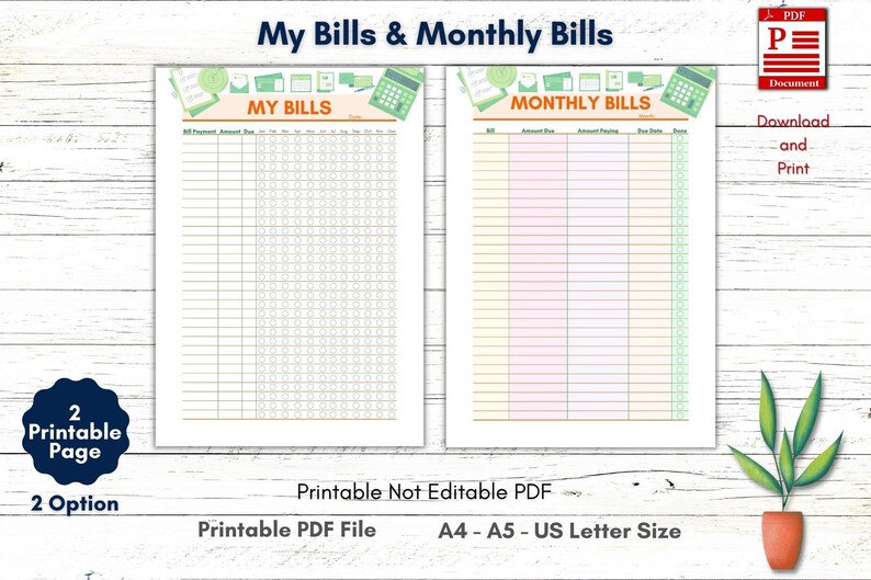 Printable Bill Payment Sheet Monthly Bills Record Bill | Etsy