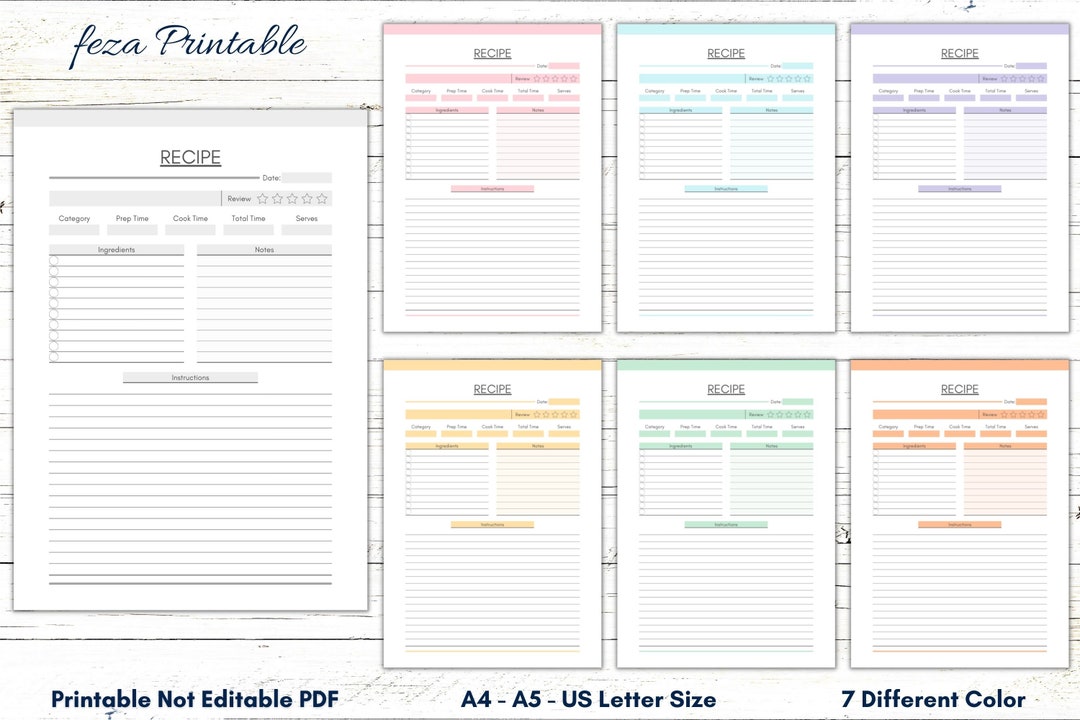 Printable Recipe Page, Recipe Sheet, Recipe Insert, Recipe Template ...
