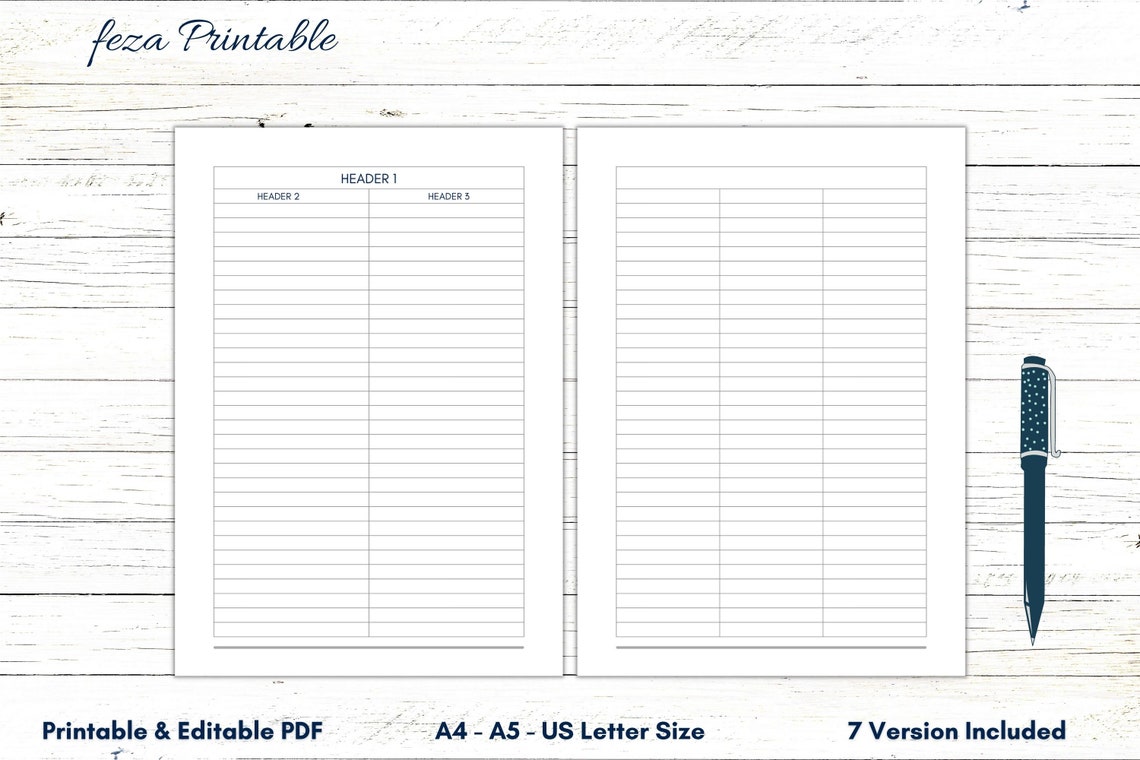 Blank Columns Chart Sheet Printable, Editable Blank Worksheet, Fillable ...