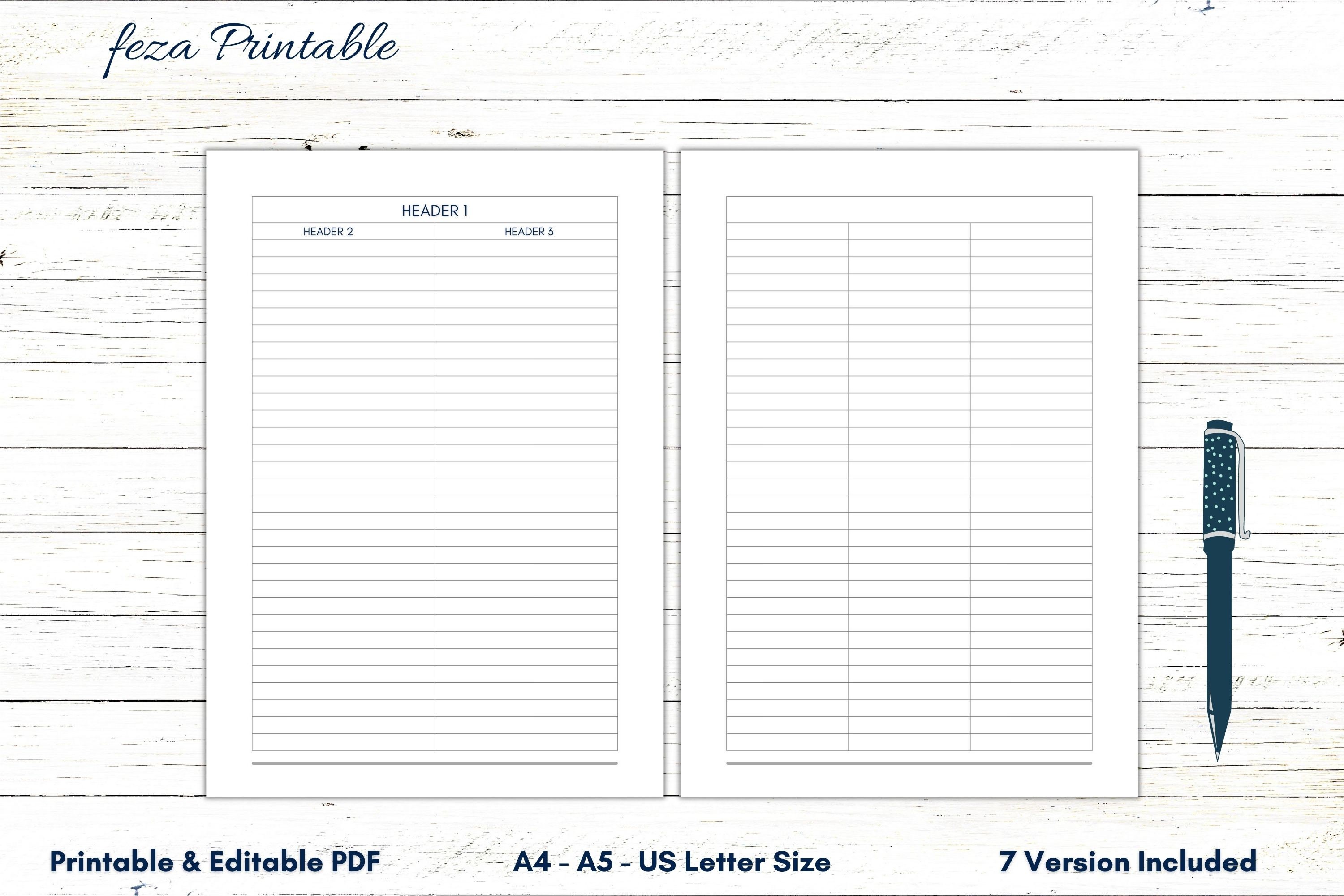 Blank Columns Chart Sheet Printable, Editable Blank Worksheet, Fillable ...