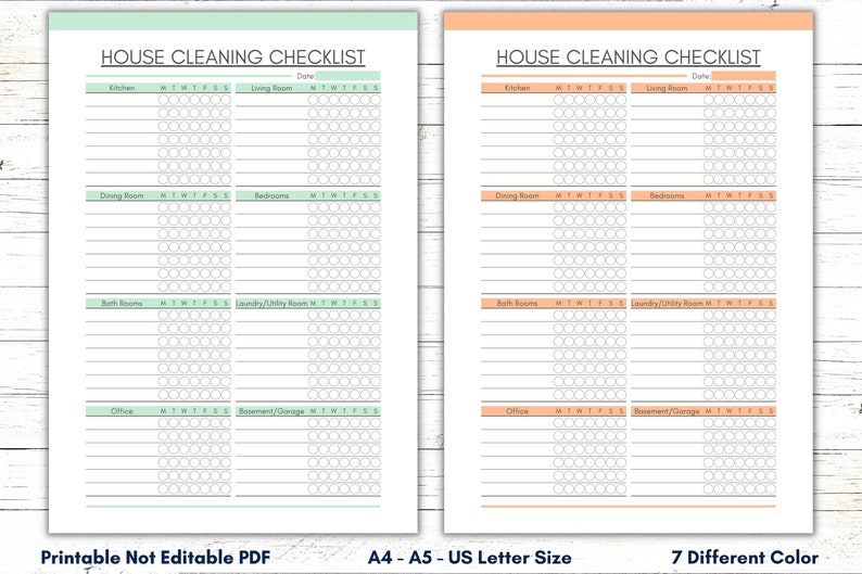 Printable House Cleaning Checklist, PDF Checklist Template, PDF House ...