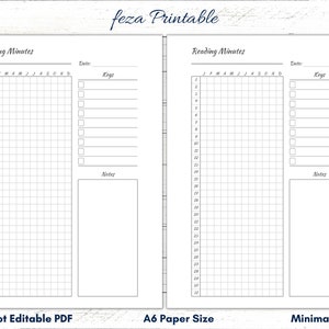 A6 Book Reading Minutes Tracker Printable, Reading Journal, A6 Reading ...
