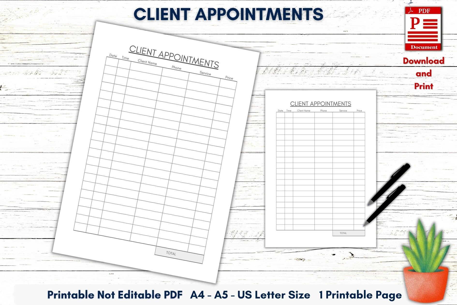 Printable Client Appointments Form Client Appointments Chart | Etsy