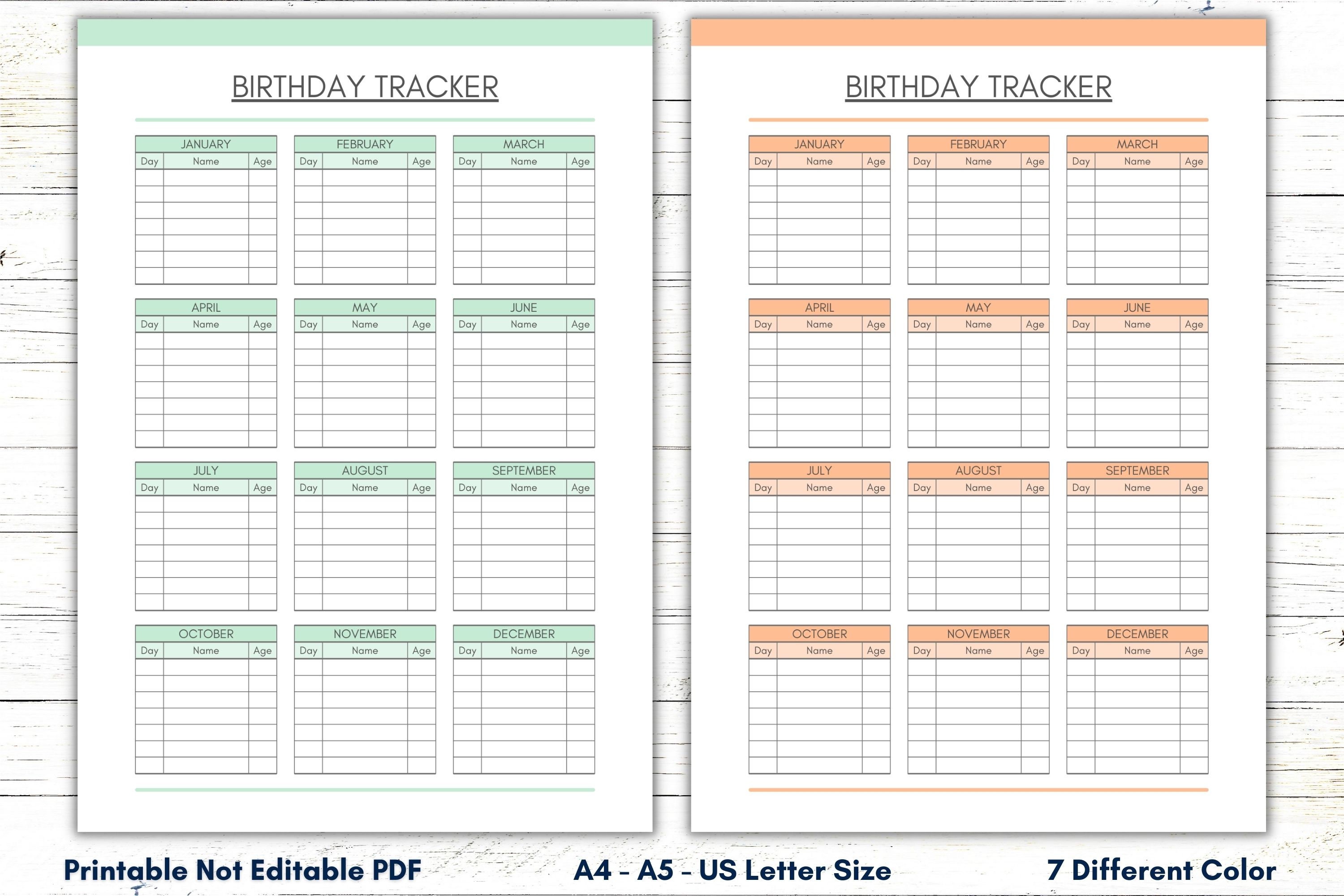 Printable Birthday Tracker, Birthday List Template, Birthday Planner ...