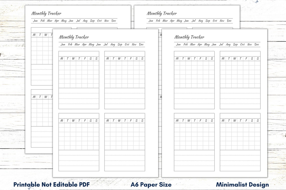 A6 Monthly Tracker Printable Template, Weekly Tracker Printable ...