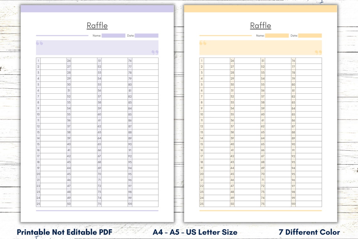 Raffle List Printable Template, Blank List Numbered, Raffle Template ...