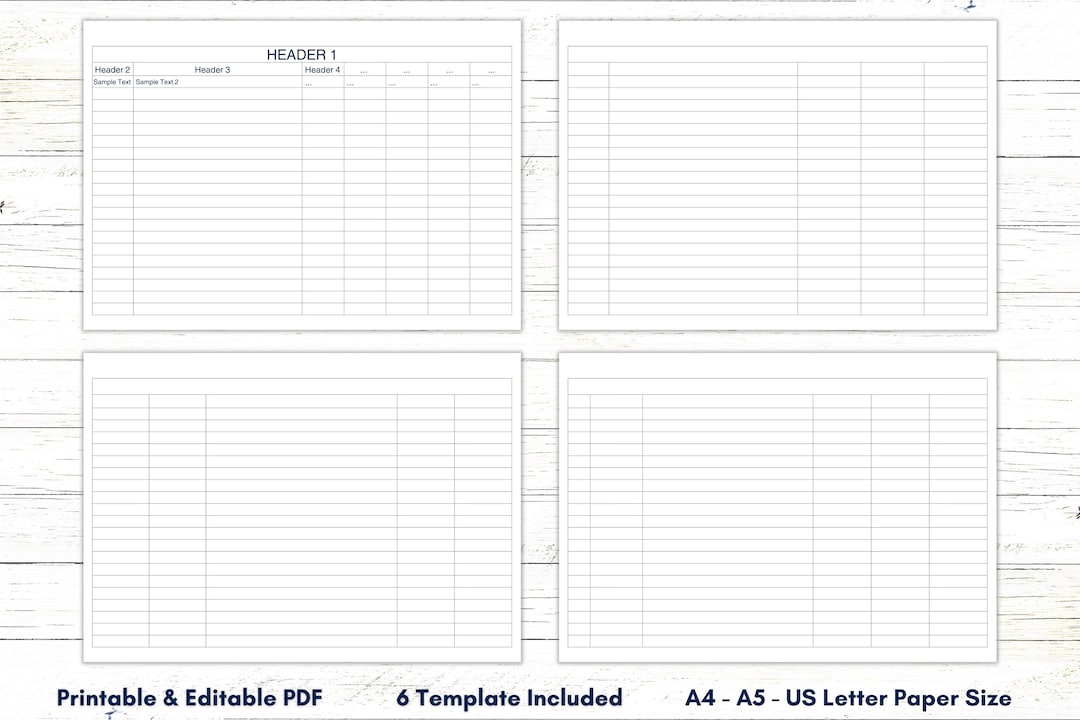Blank Columns Chart Sheet Printable, Editable Blank Worksheet, Fillable ...