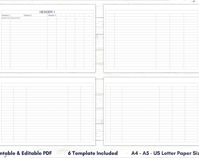 Blank Columns Chart Sheet Printable, Fillable Table (PDF) - Etsy