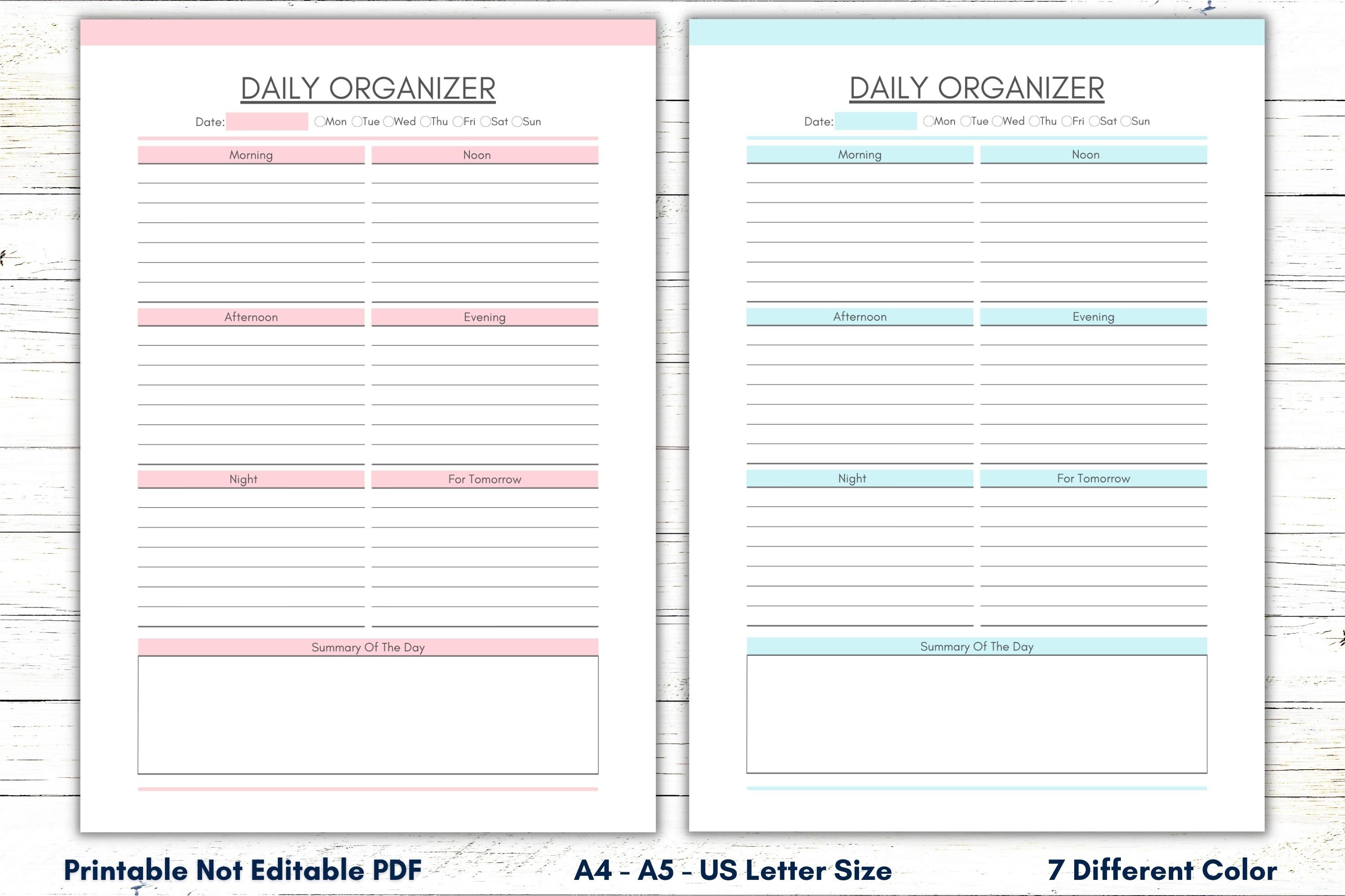 Printable Daily Organizer, PDF Daily Notes, Day Planner Template, PDF ...