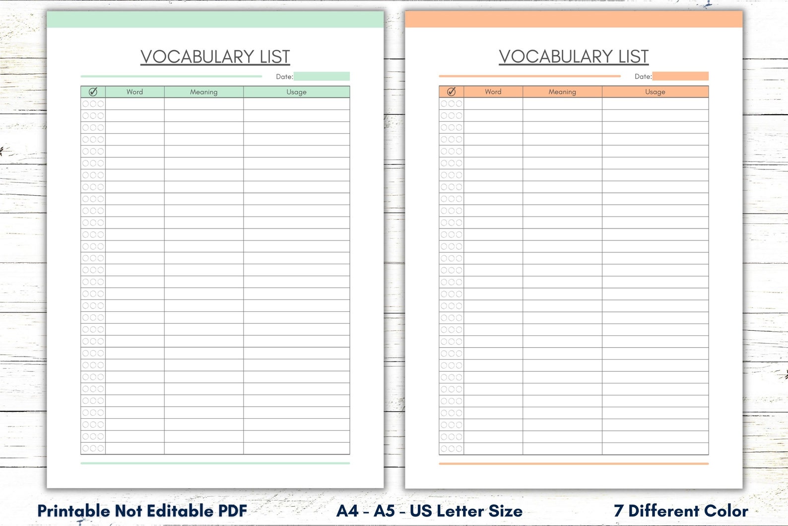 Printable Vocabulary List, Language Learning Planner Sheet, Language ...