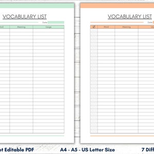 Printable Vocabulary List, Language Learning Planner (PDF) - Etsy