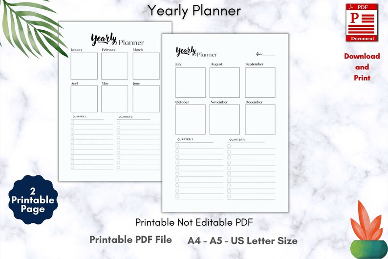 Printable Yearly Planner Yearly Planner Insert Yearly | Etsy