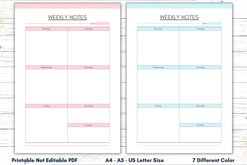 Printable Notes Pages Template, Note Taking Page, Weekly Notes Sheet ...