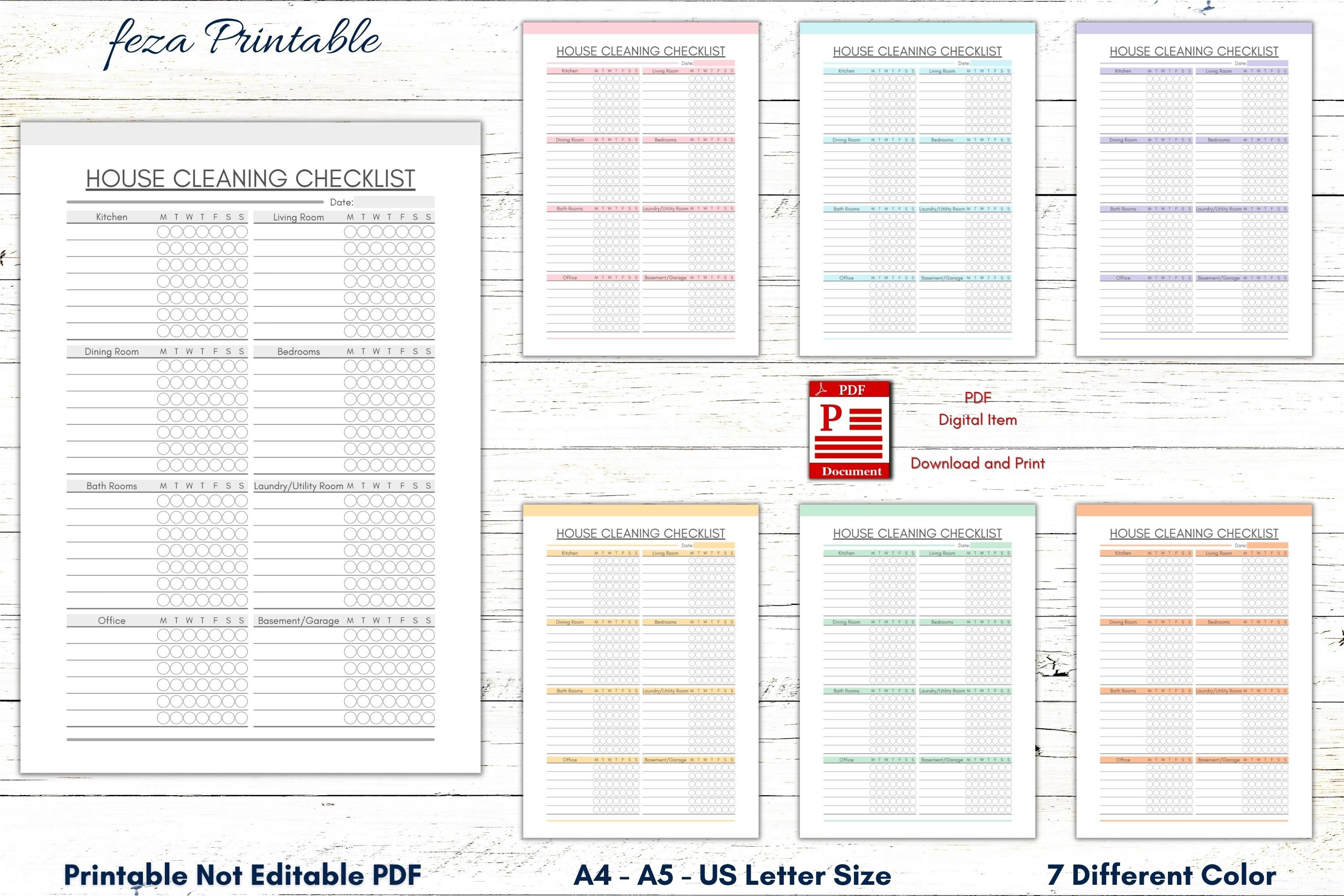 Printable House Cleaning Checklist, PDF Checklist Template, PDF House ...