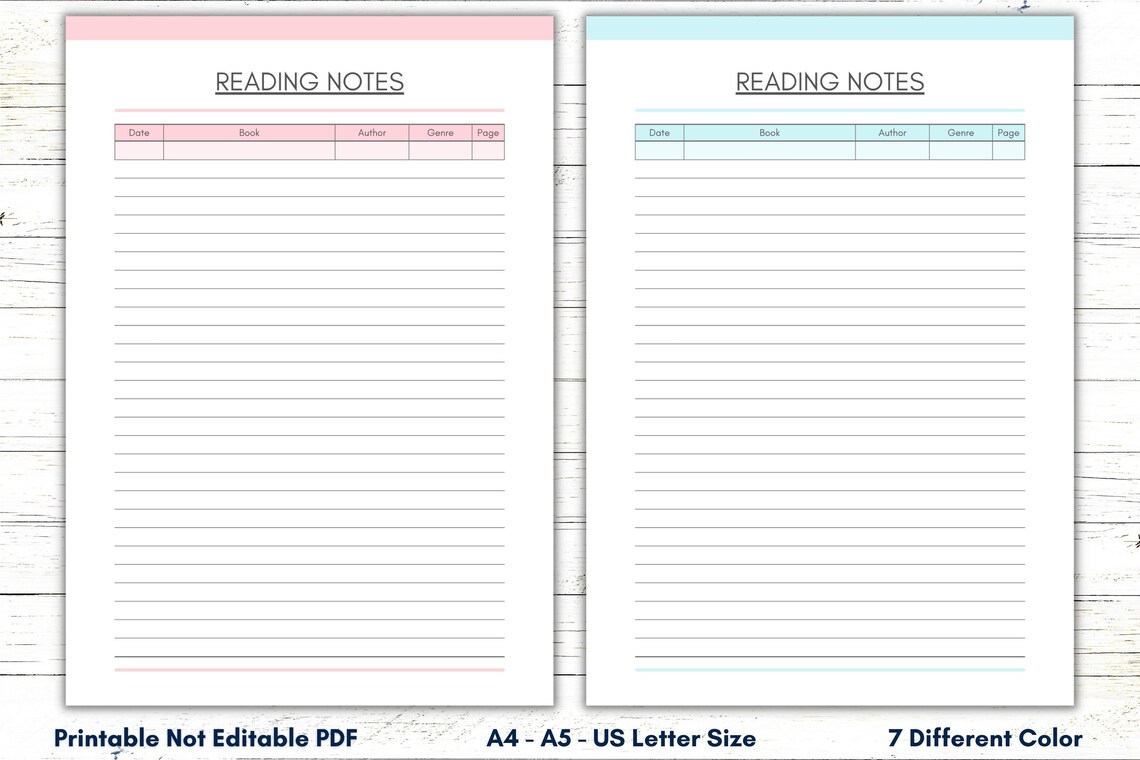 Book Reading Notes Template Printable, Reading Bullet Journal, Book ...