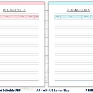 Book Reading Notes Template Printable, Reading Bullet Journal, Book ...