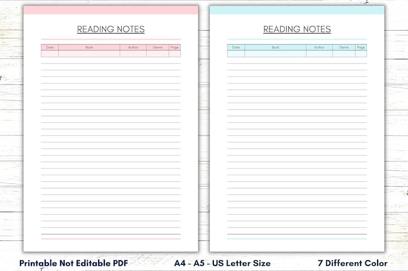 Book Reading Notes Template Printable, Reading Bullet Journal, Book ...