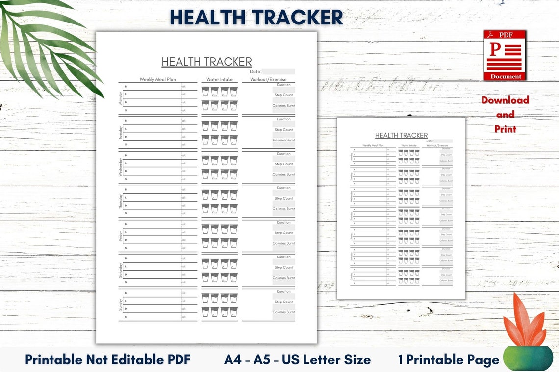 Printable Health Tracker Printable Health Planner Food - Etsy