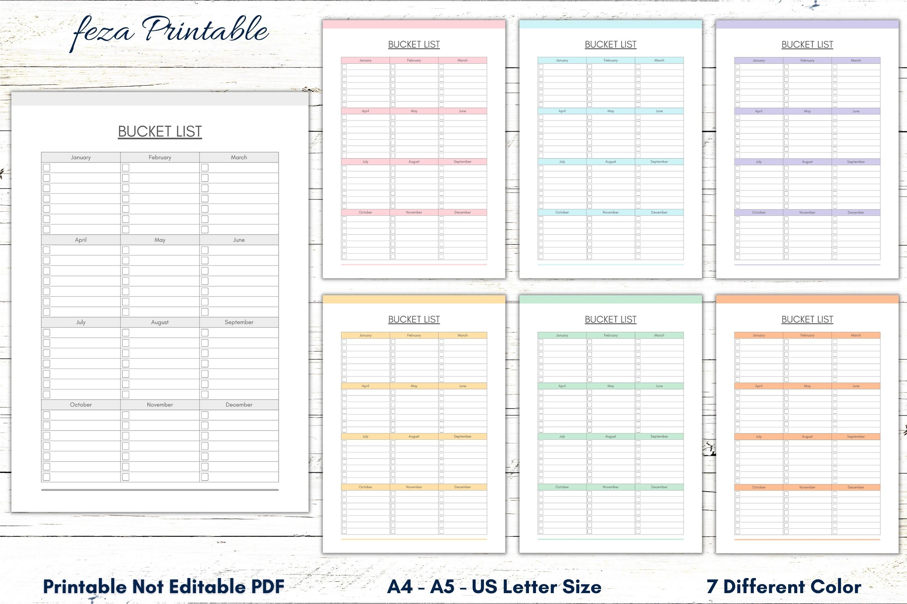 Bucket List Printable Template, Bucket List Sheet, Bucket List Bullet ...