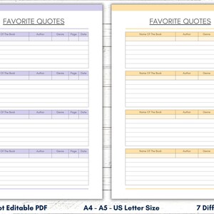 Book Quote Sheet Template Printable, Book Quote Tracker, Book Reading ...