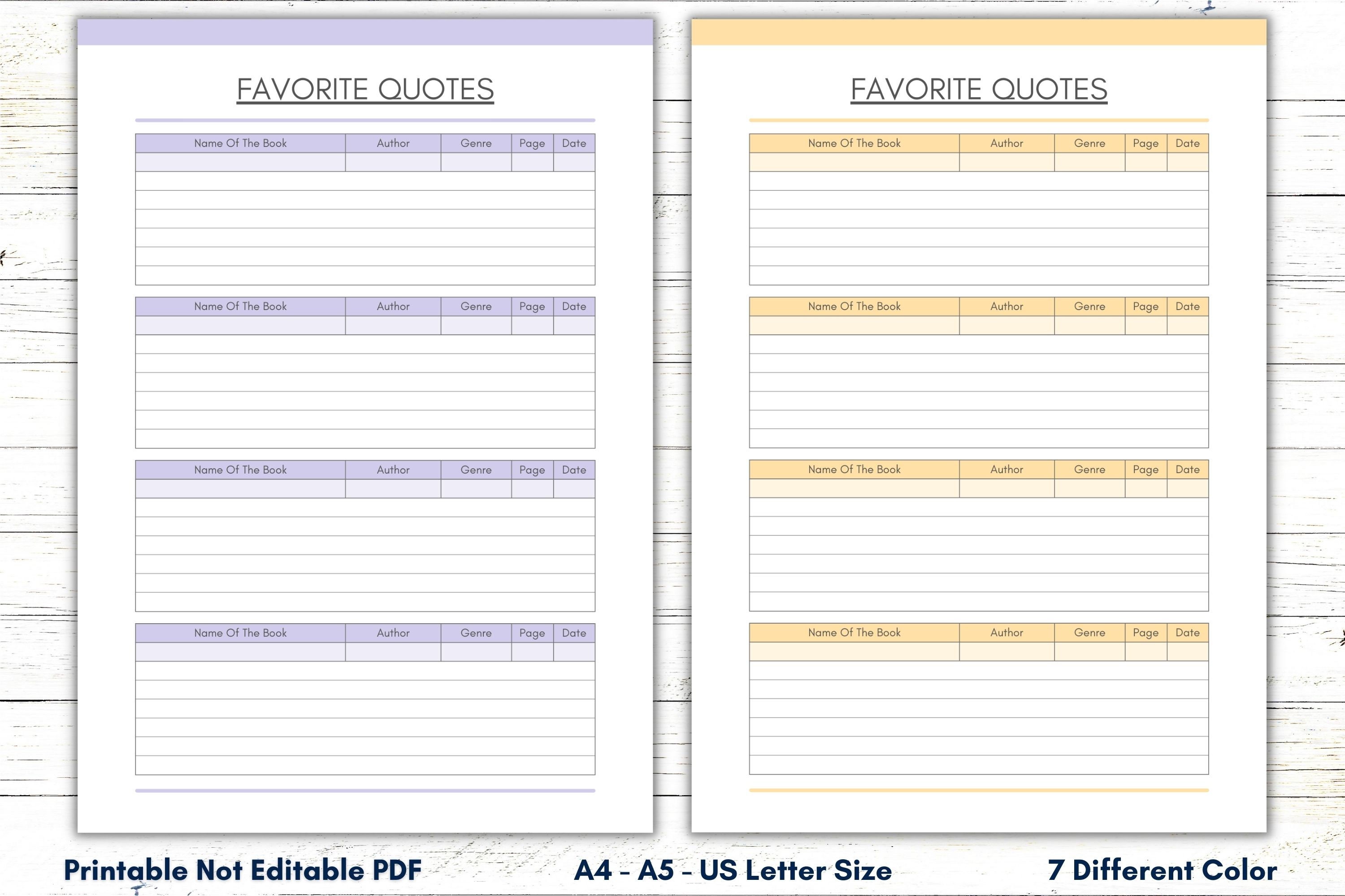 Book Quote Sheet Template Printable, Book Quote Tracker, Book Reading ...