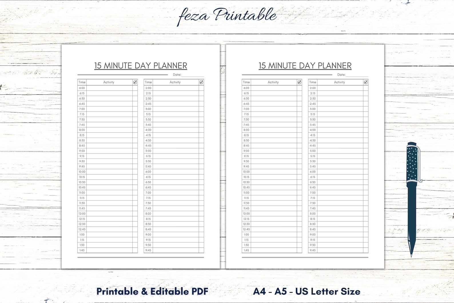 15 Minute Daily Planner Printable, Daily Planner Template Fillable, 15 ...