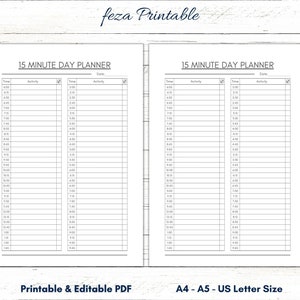 15 Minute Daily Planner Printable, Daily Planner Template Fillable, 15 ...