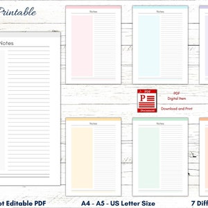 Printable Lined Note Pages Template, Lined Note Page, Colored Note Page ...