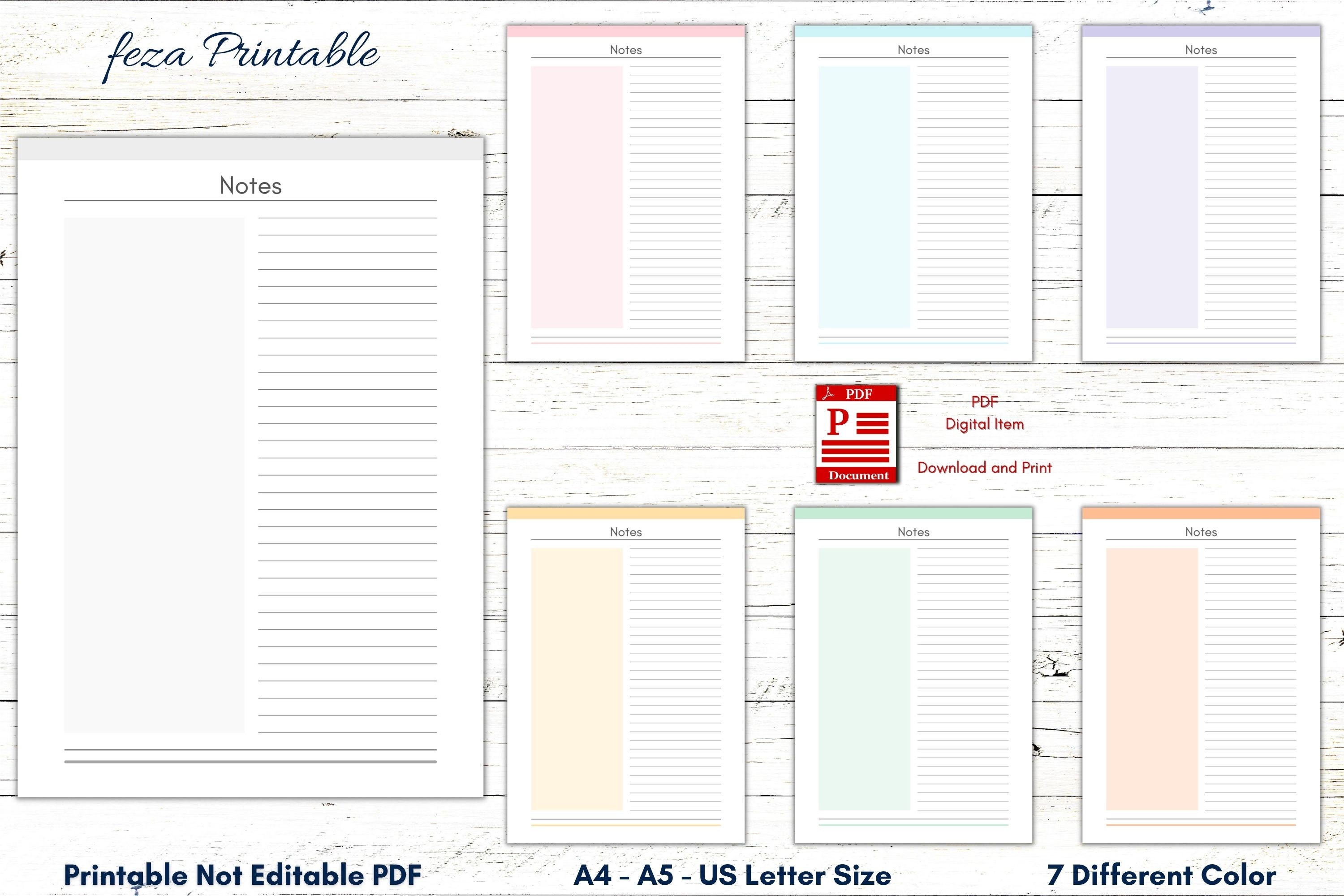 Printable Lined Note Pages Template, Lined Note Page, Colored Note Page ...