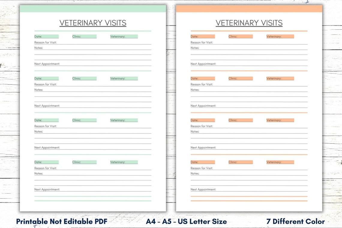 Printable Pet Information Form, Veterinary Visit Tracker (PDF) - Etsy