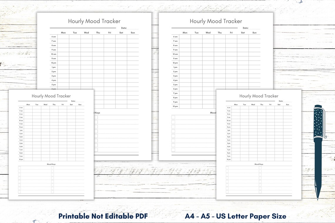 Hourly Mood Tracker Printable Template, Mood Tracker Journal, Mood ...