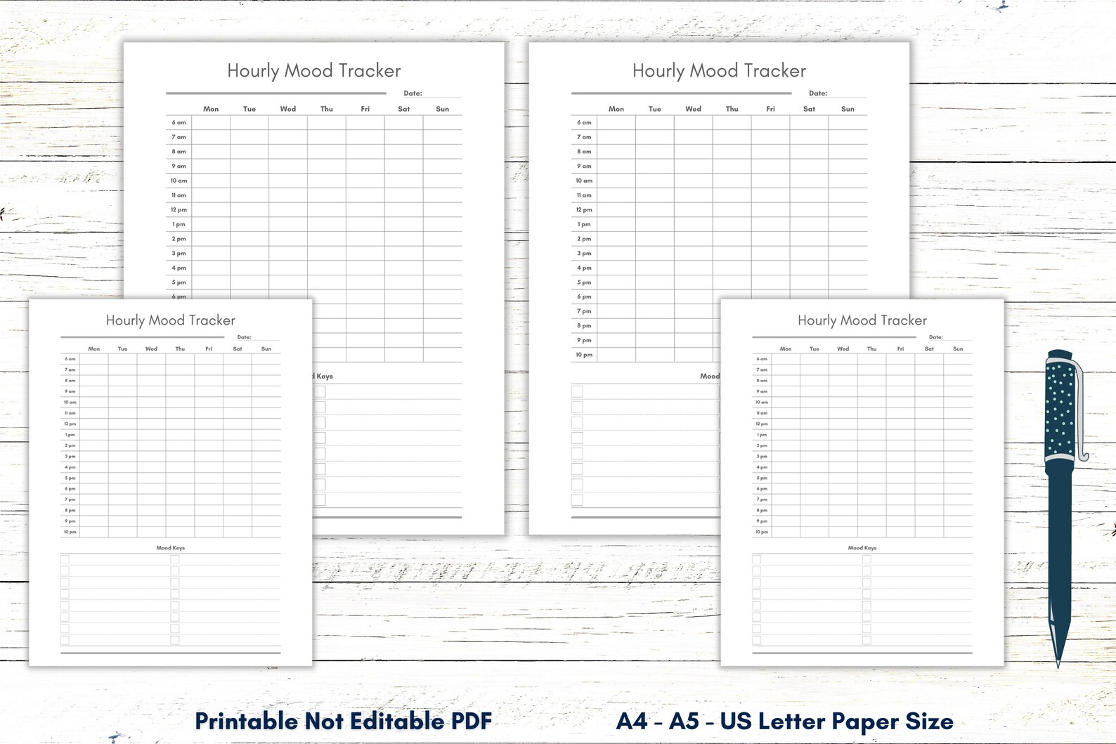 Hourly Mood Tracker Printable Template, Mood Tracker Journal, Mood ...