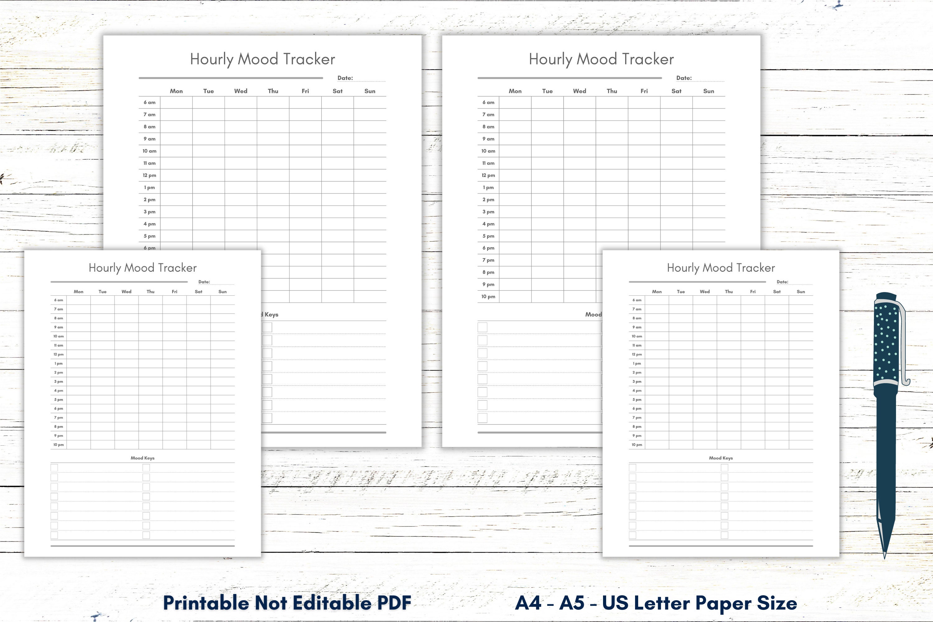 Hourly Mood Tracker Printable Template, Mood Tracker Journal, Mood ...