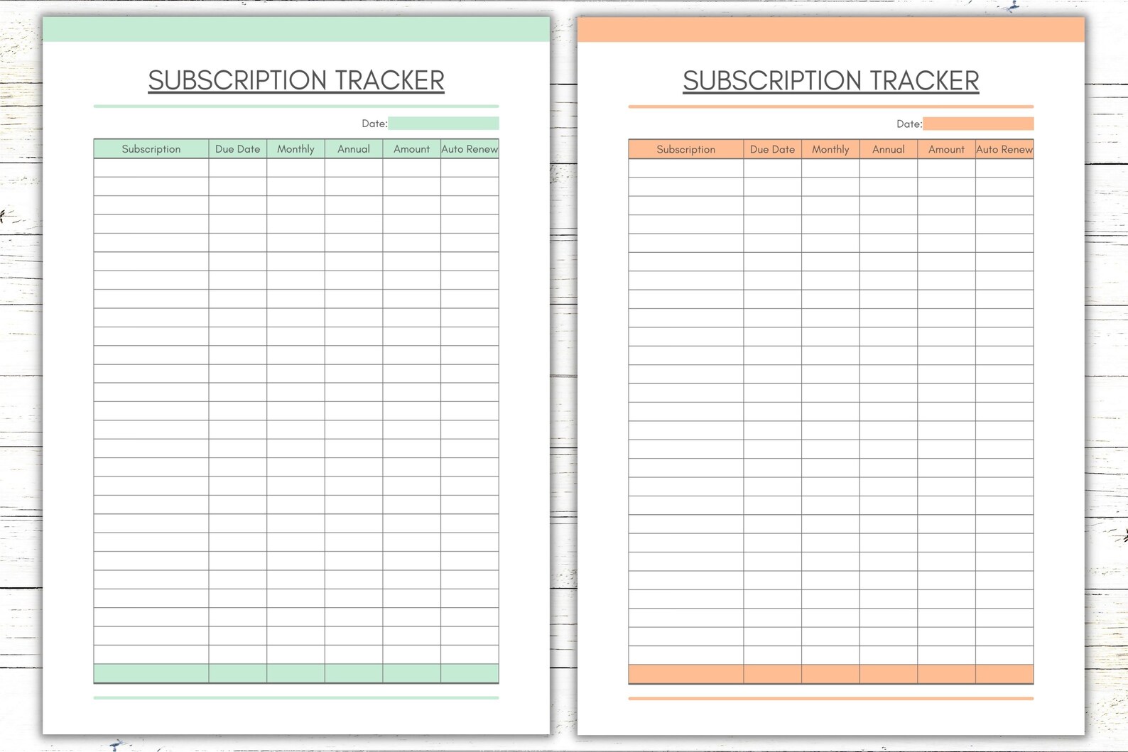 Printable Subscription Tracker, Membership Tracking, Monthly ...