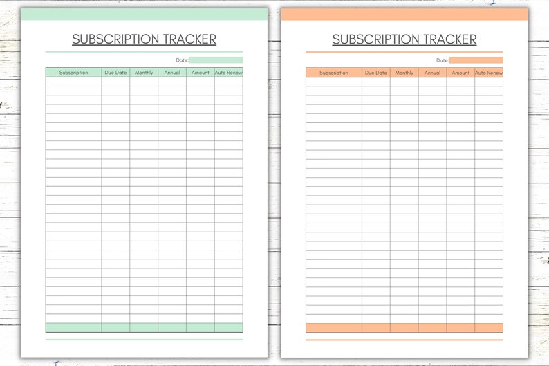 Printable Subscription Tracker, Membership Tracking, Monthly ...