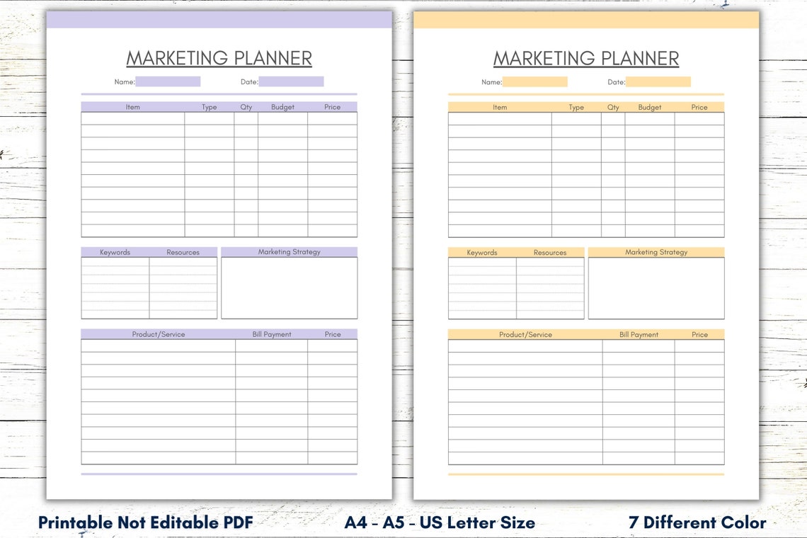 Printable Marketing Planner, Printable Marketing Template, Printable ...