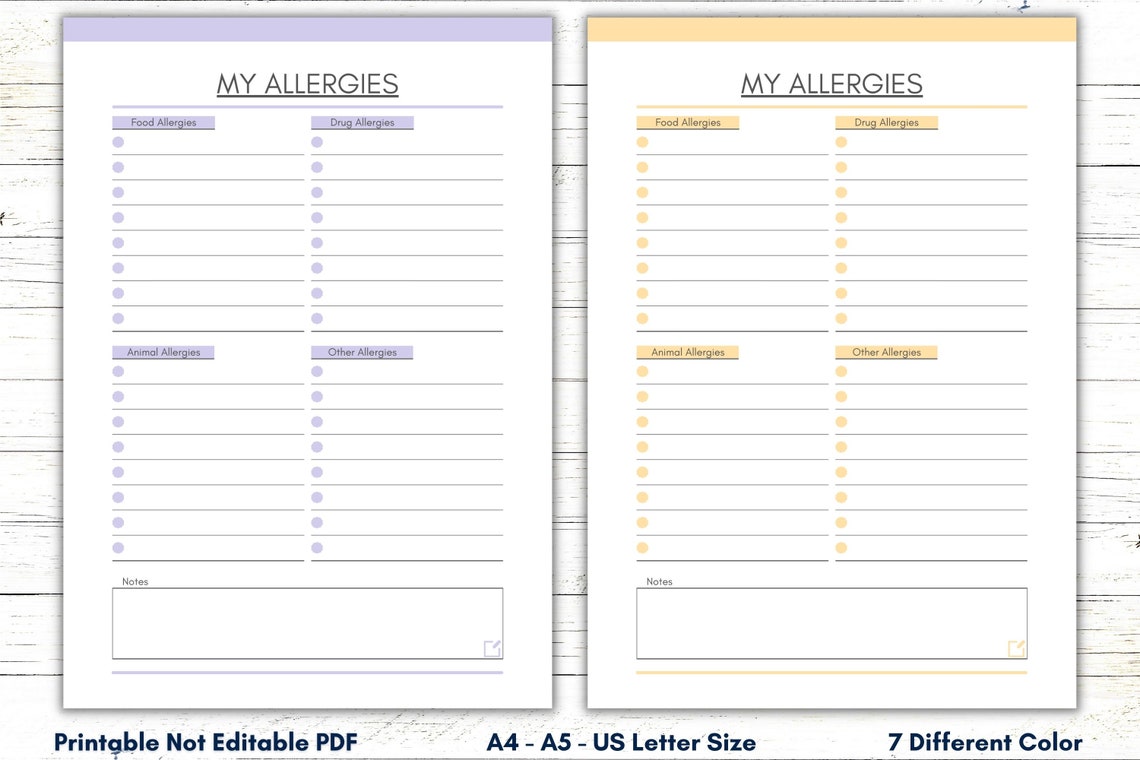 Printable Allergy Log, Printable Allergy Tracker, Allergic Reaction ...