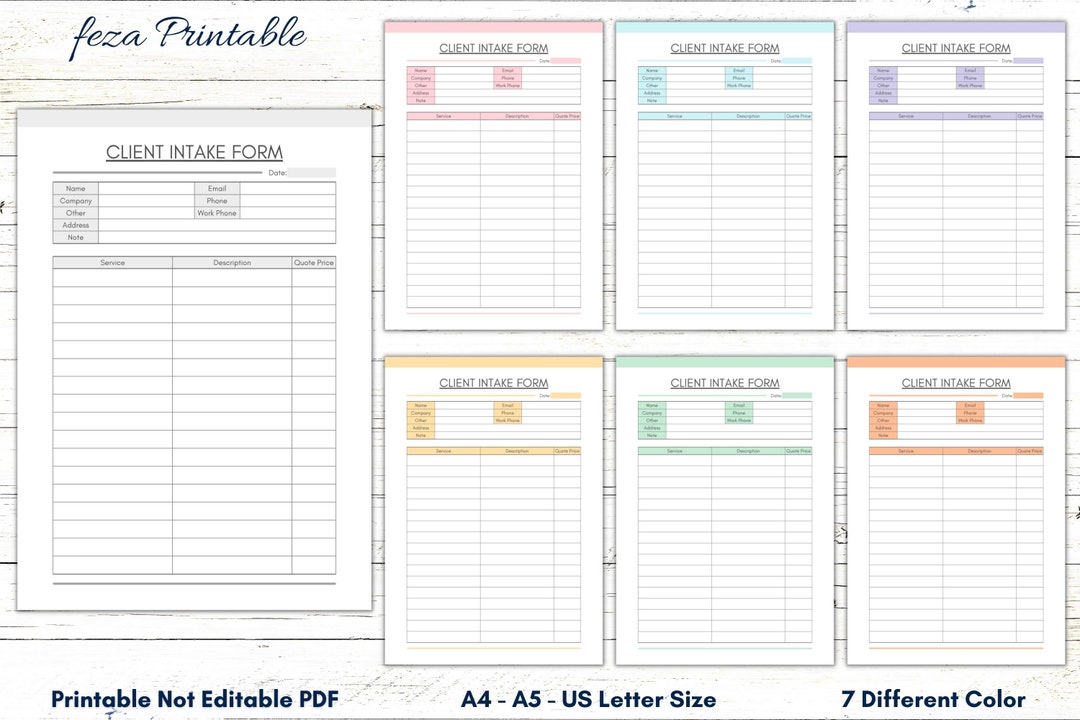 Printable Client Intake Form, Client Service List, Business New Client ...