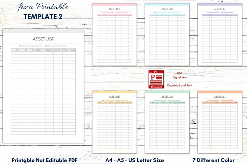 Printable Asset Tracking, Asset Tracker, Asset List, Inventory List ...