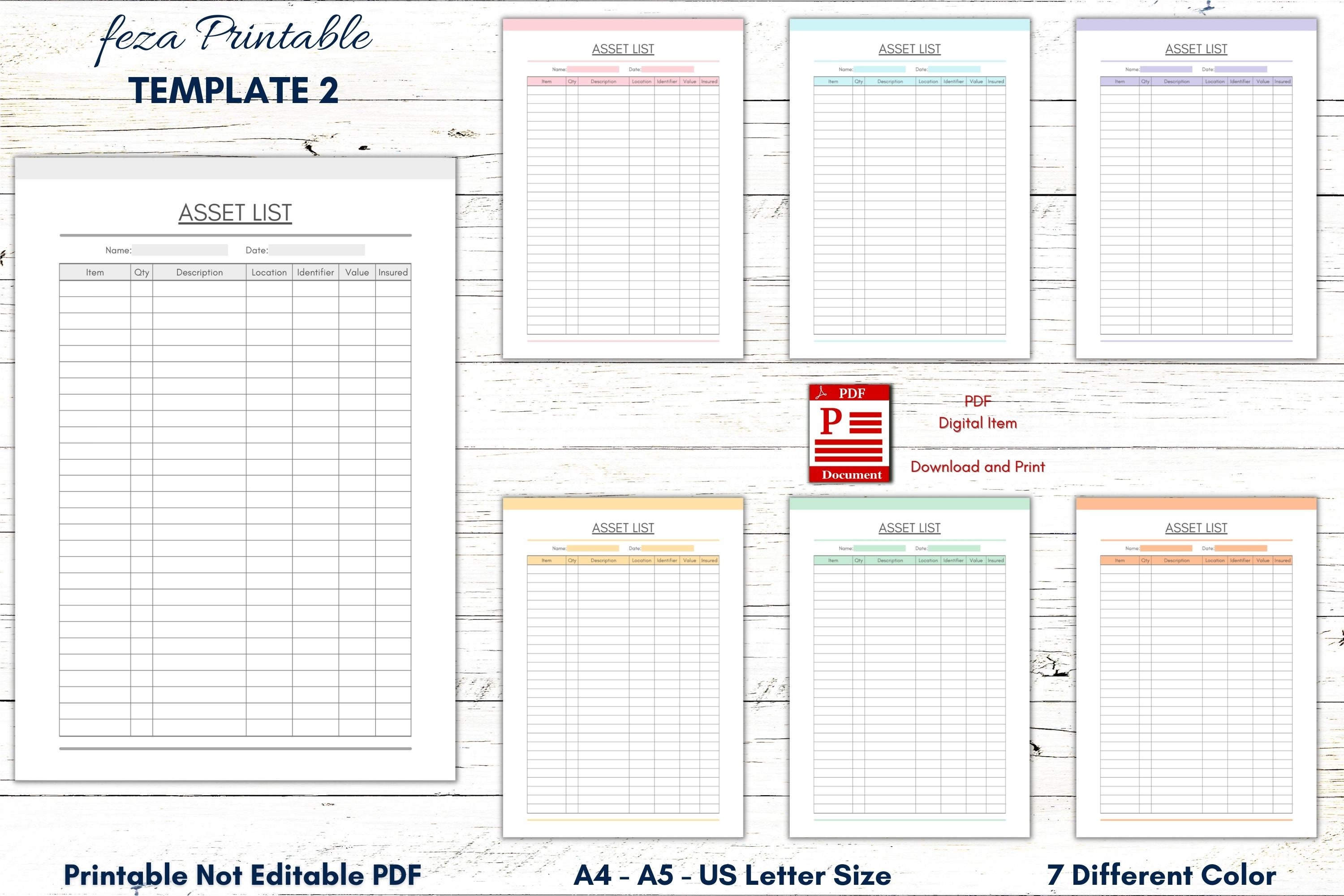 Printable Asset Tracker, Inventory List Template (PDF) - Etsy