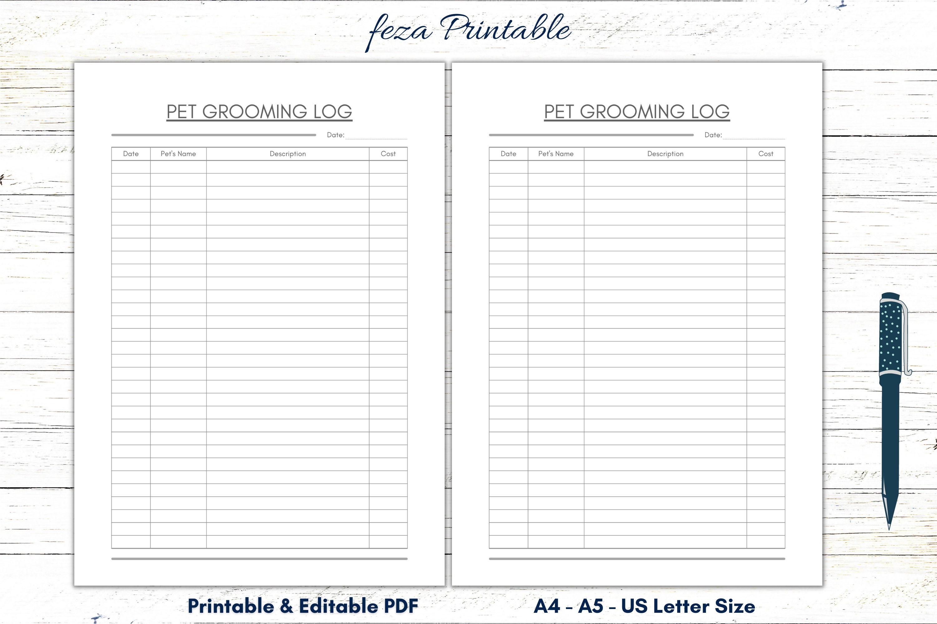Pet Grooming Tracker Printable, Pet Grooming Log Editable, Pet Grooming ...