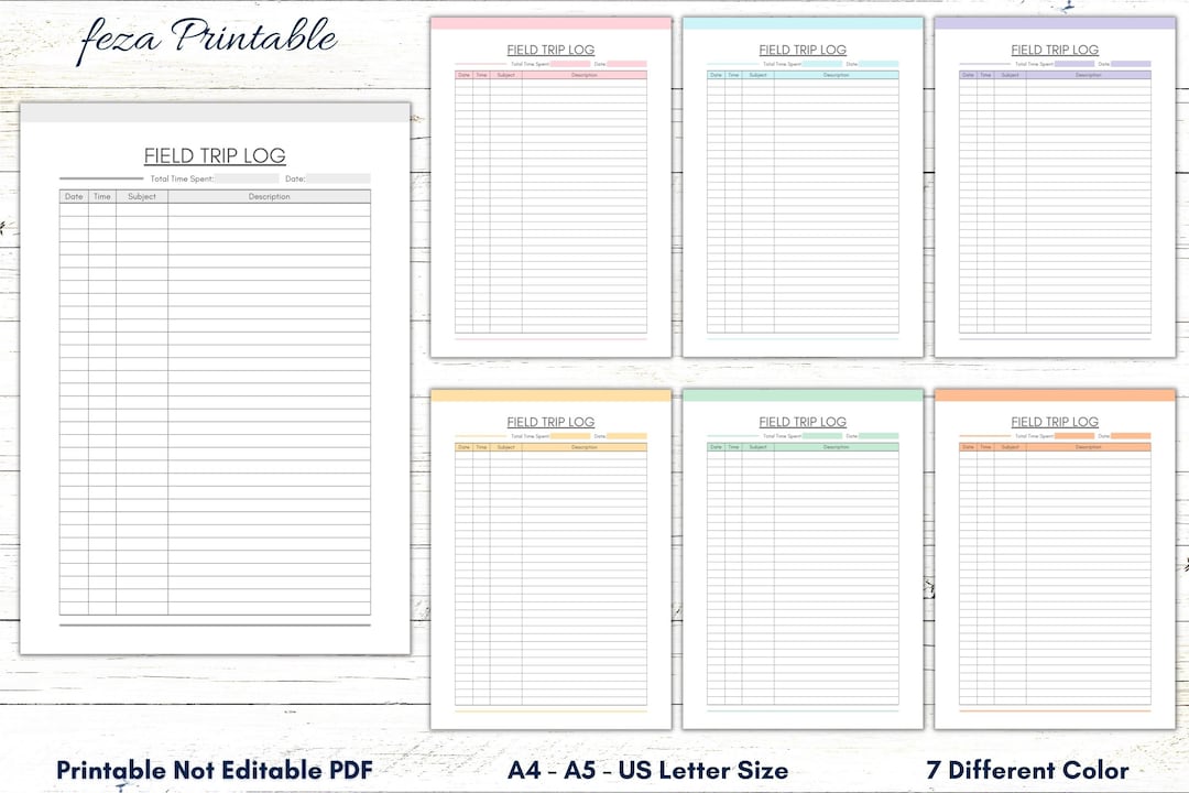 Printable Field Trip Log, Field Trip Template, Field Trip Sheet ...