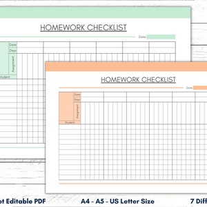 Printable Homework Checklist, Classroom Planner (PDF) - Etsy